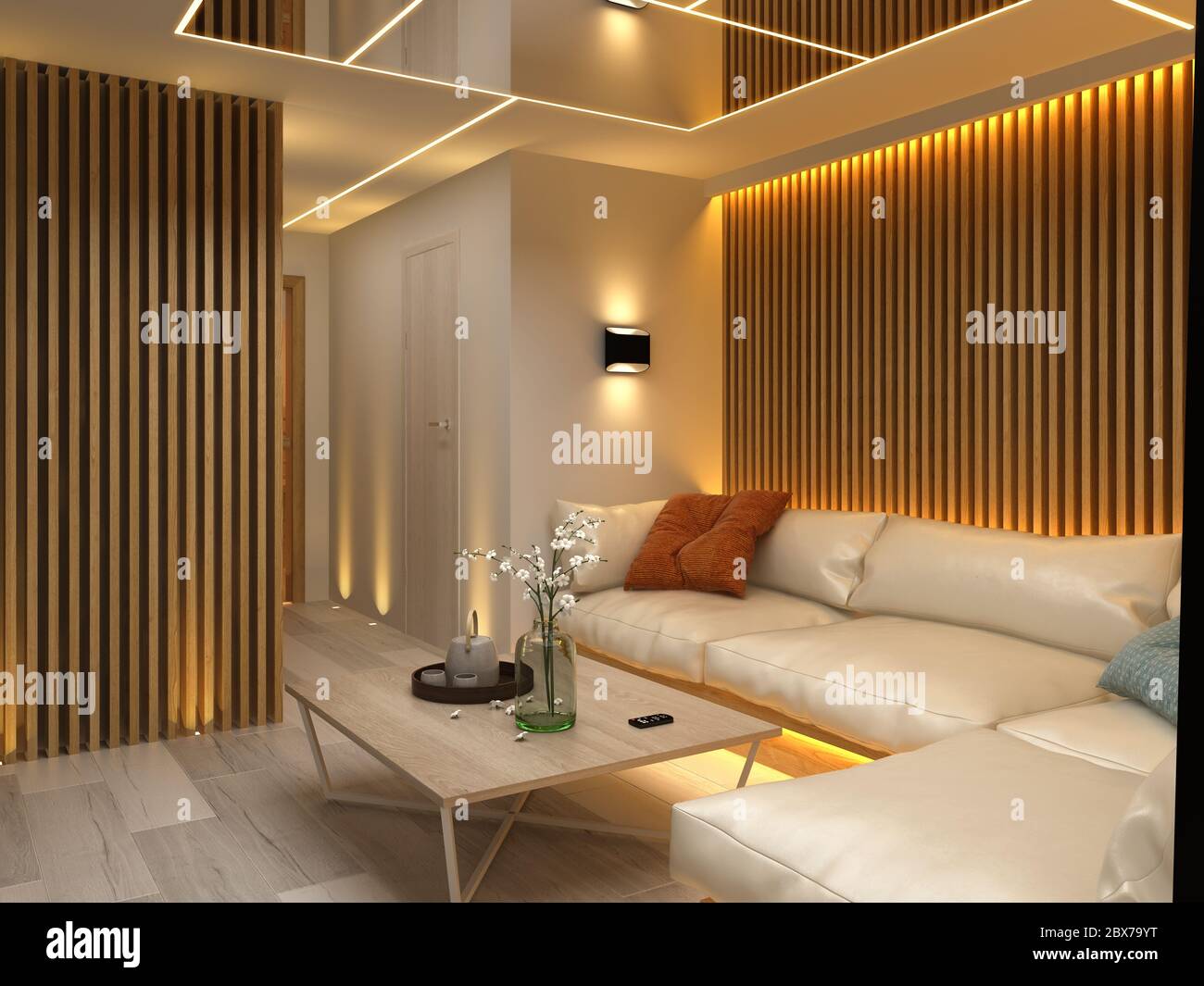 Interior modern design room 3D illustration Stock Photo - Alamy