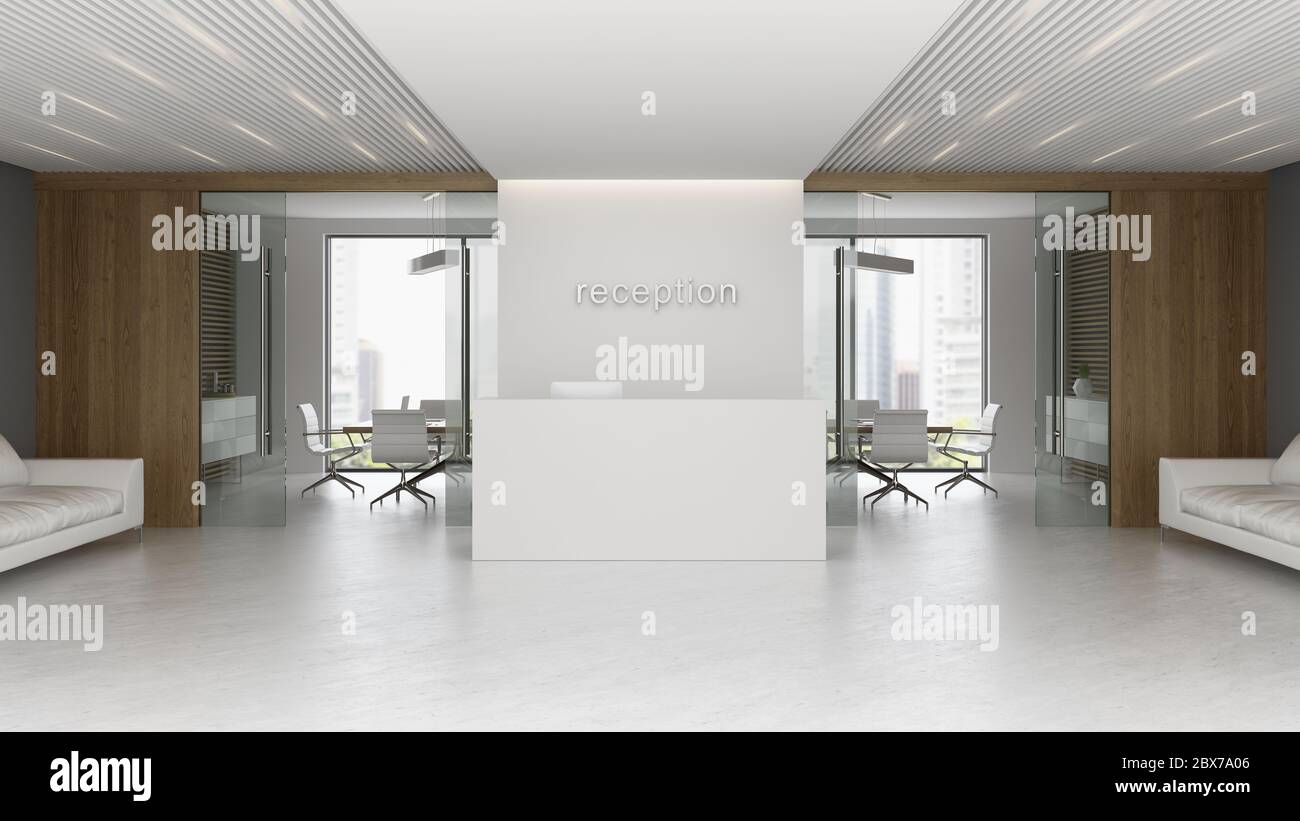 Interior of reception and meeting room 3D illustration Stock Photo - Alamy