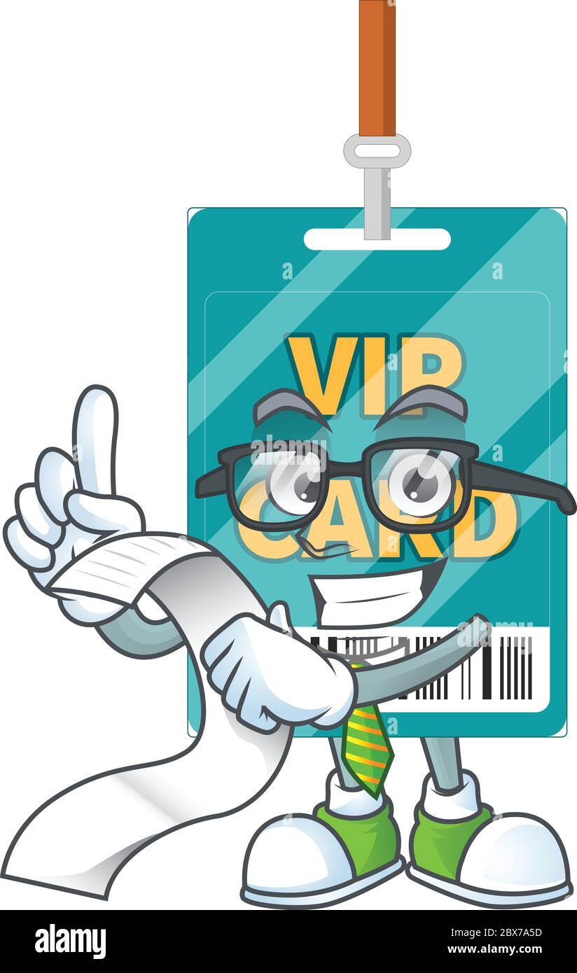 cartoon mascot design of VIP pass card holding a menu list Stock Vector ...