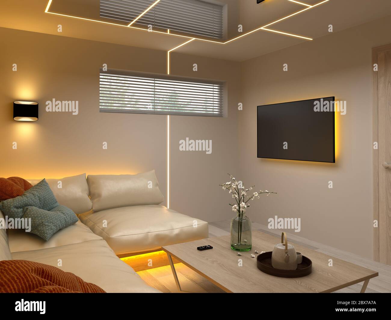 Interior modern design room 3D illustration Stock Photo - Alamy