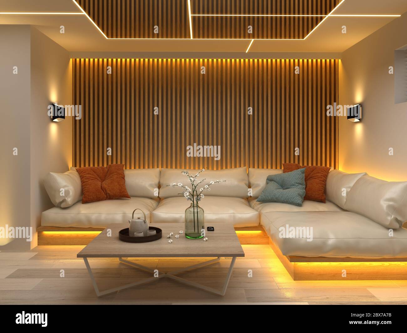 Interior modern design room 3D illustration Stock Photo - Alamy