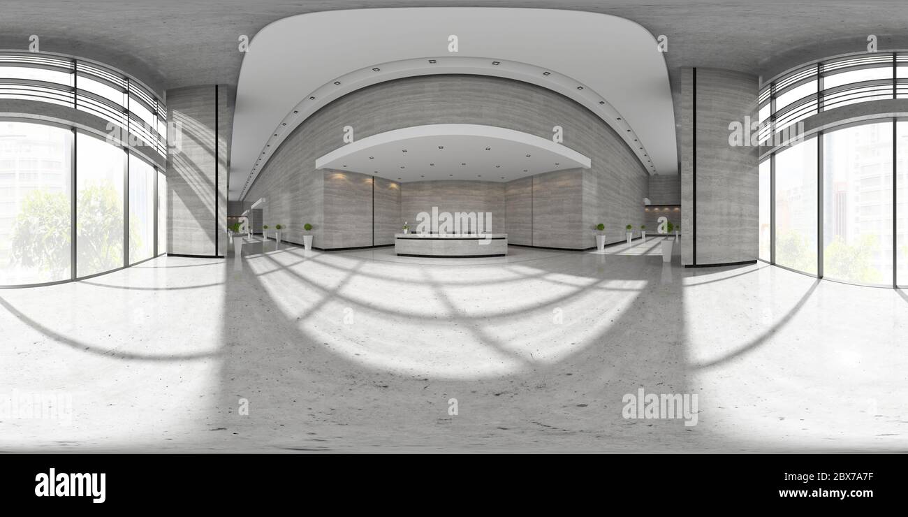 Spherical 360 panorama projection Interior of reception 3D illustration ...