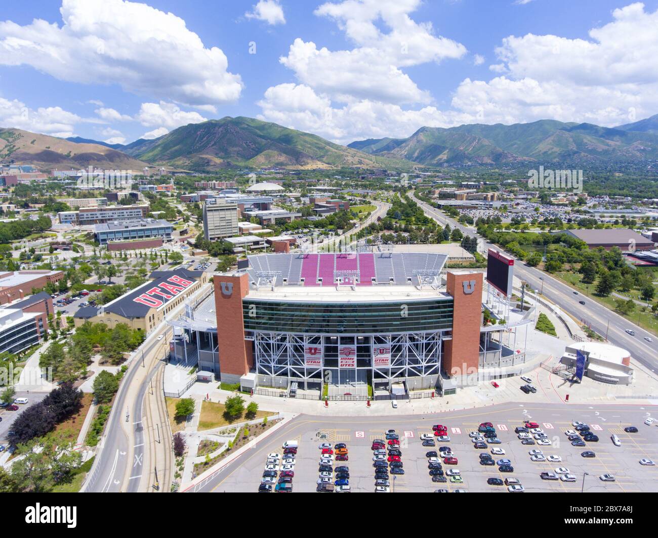 Aerial view of Rice–Eccles Stadium in University of Utah in Salt Lake ...