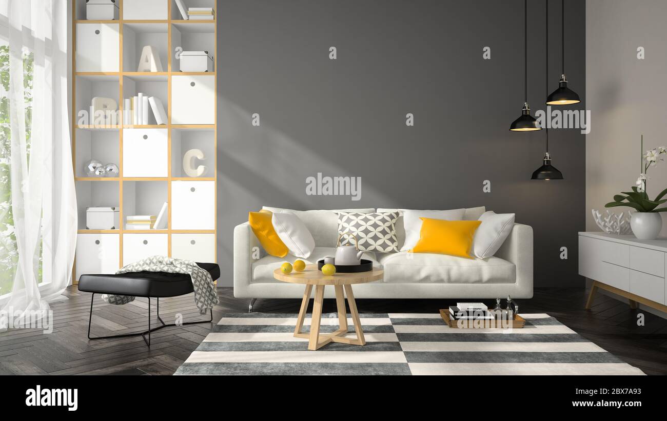 Interior modern design room 3D illustration Stock Photo - Alamy