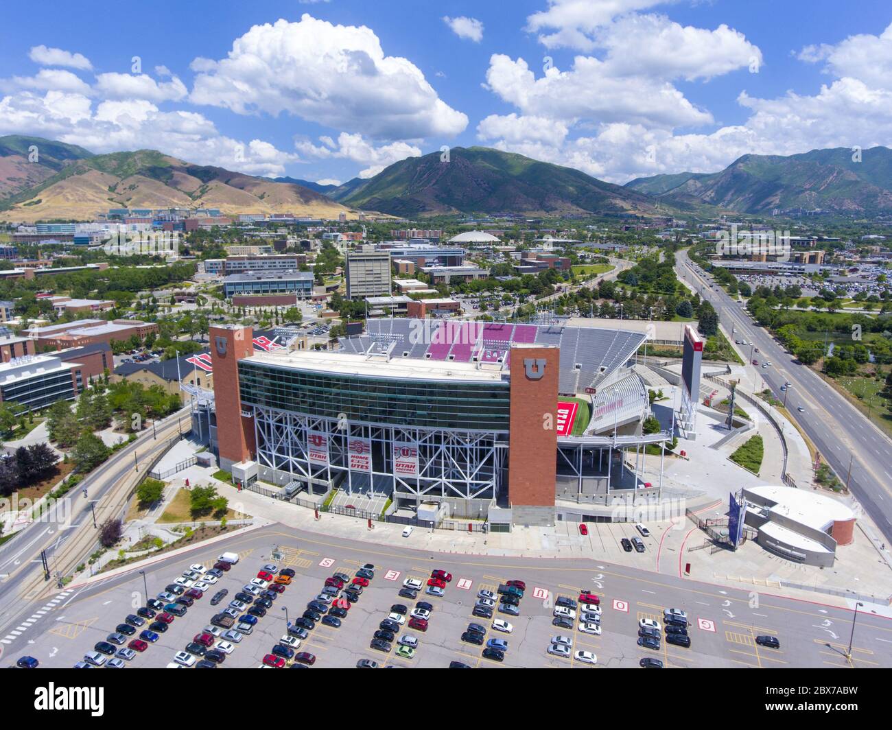 Aerial view of Rice–Eccles Stadium in University of Utah in Salt Lake ...
