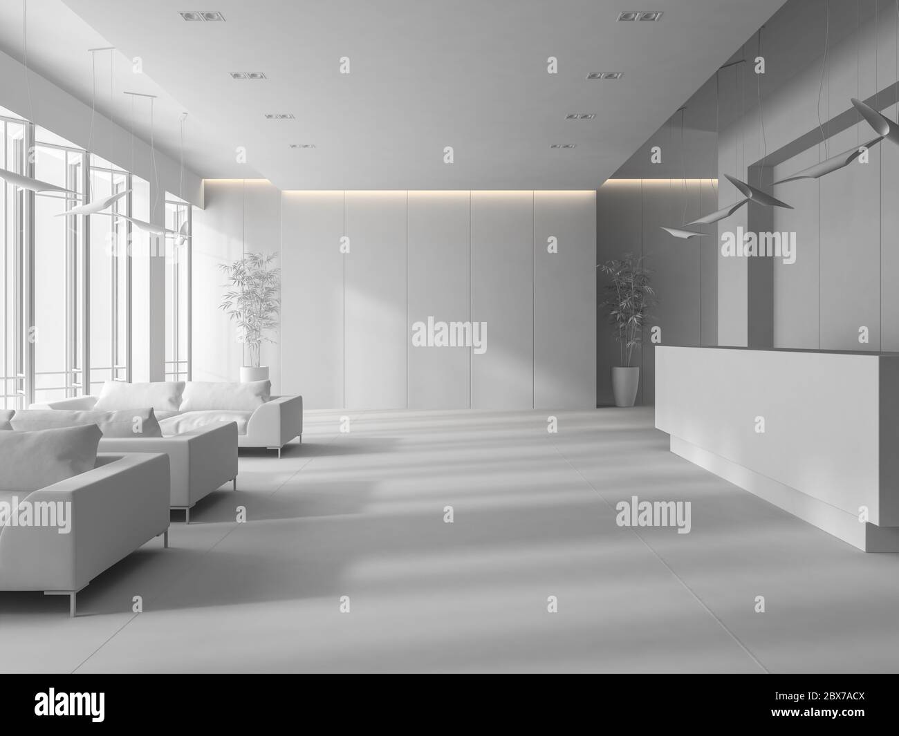 White Interior of a hotel spa reception 3D illustration Stock Photo - Alamy