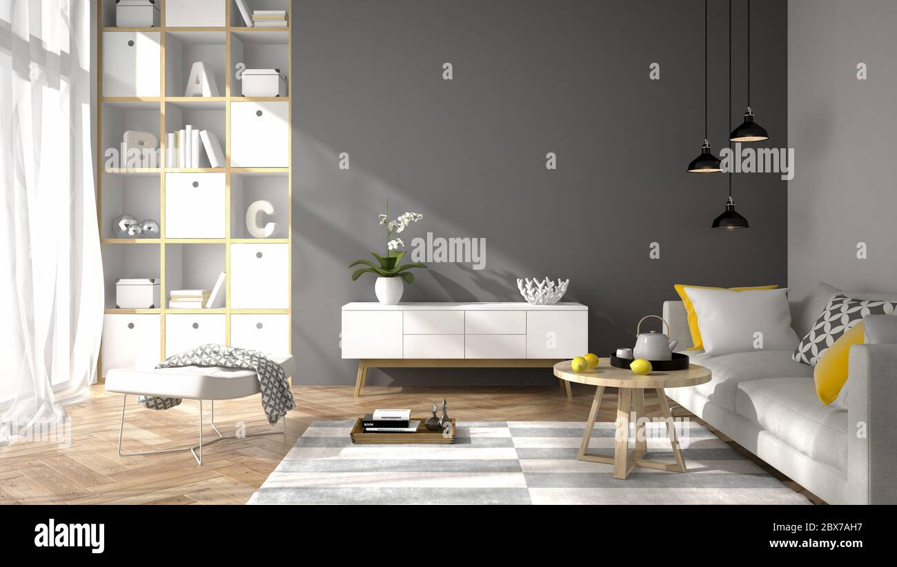 Interior modern design room 3D illustration Stock Photo - Alamy