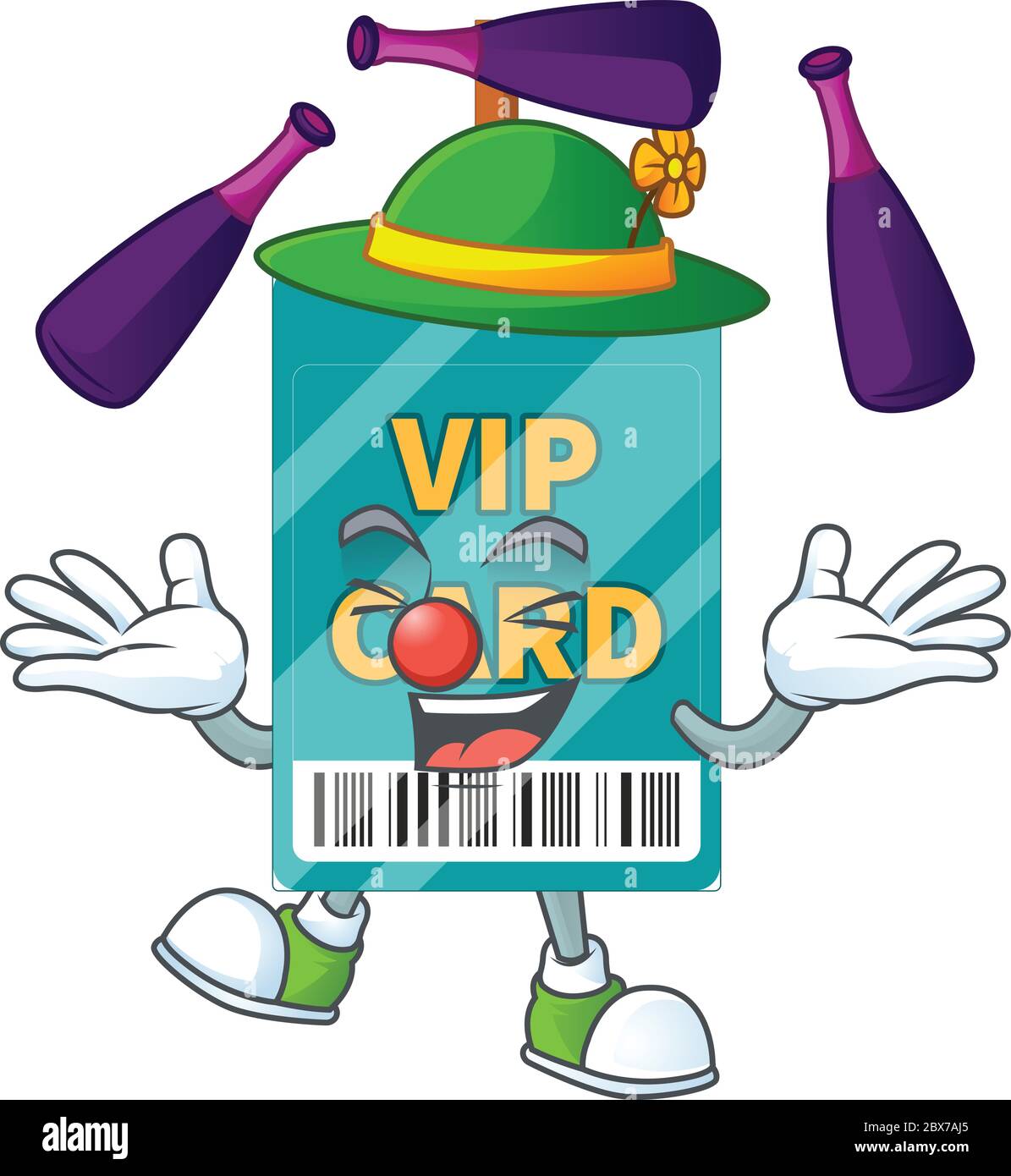 VIP pass card mascot cartoon design playing Juggling on circus Stock ...
