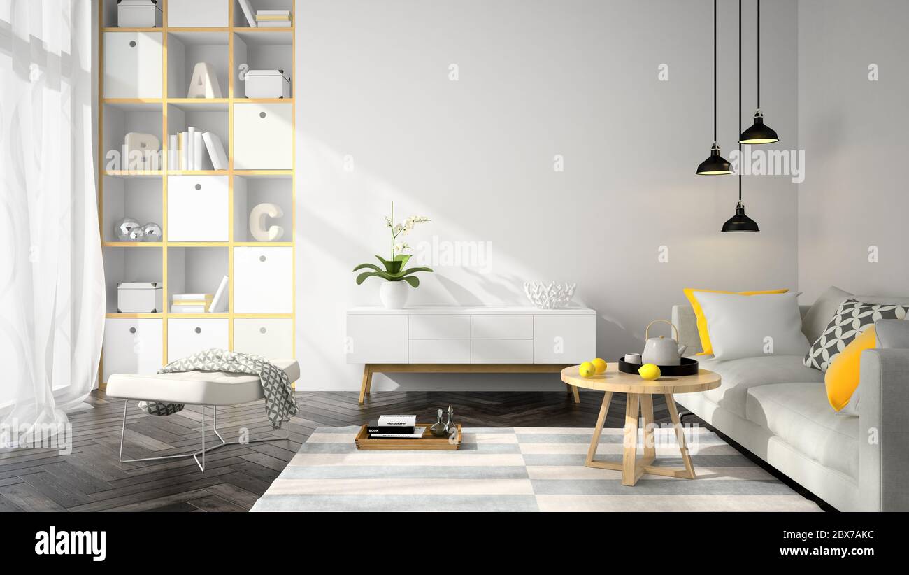 Interior modern design room 3D illustration Stock Photo - Alamy