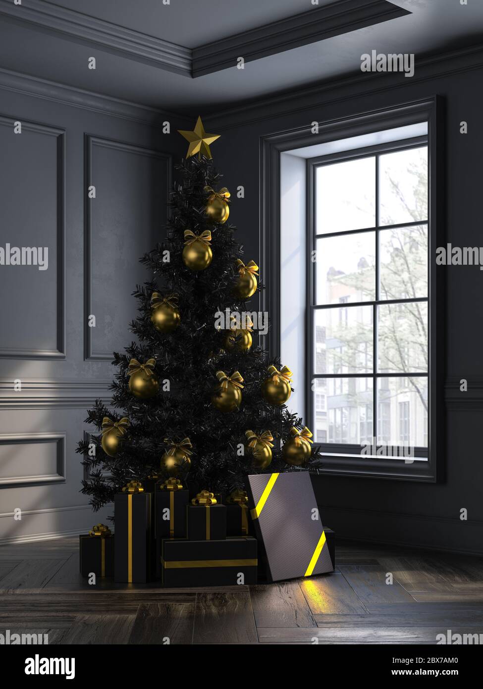 Decorative xmas tree with 3d gift boxes hi-res stock photography and ...