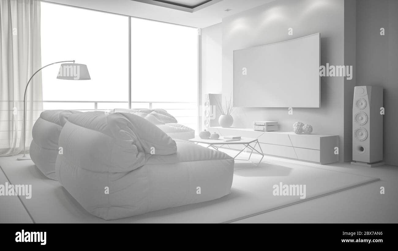 white interior design 3D rendering Stock Photo - Alamy