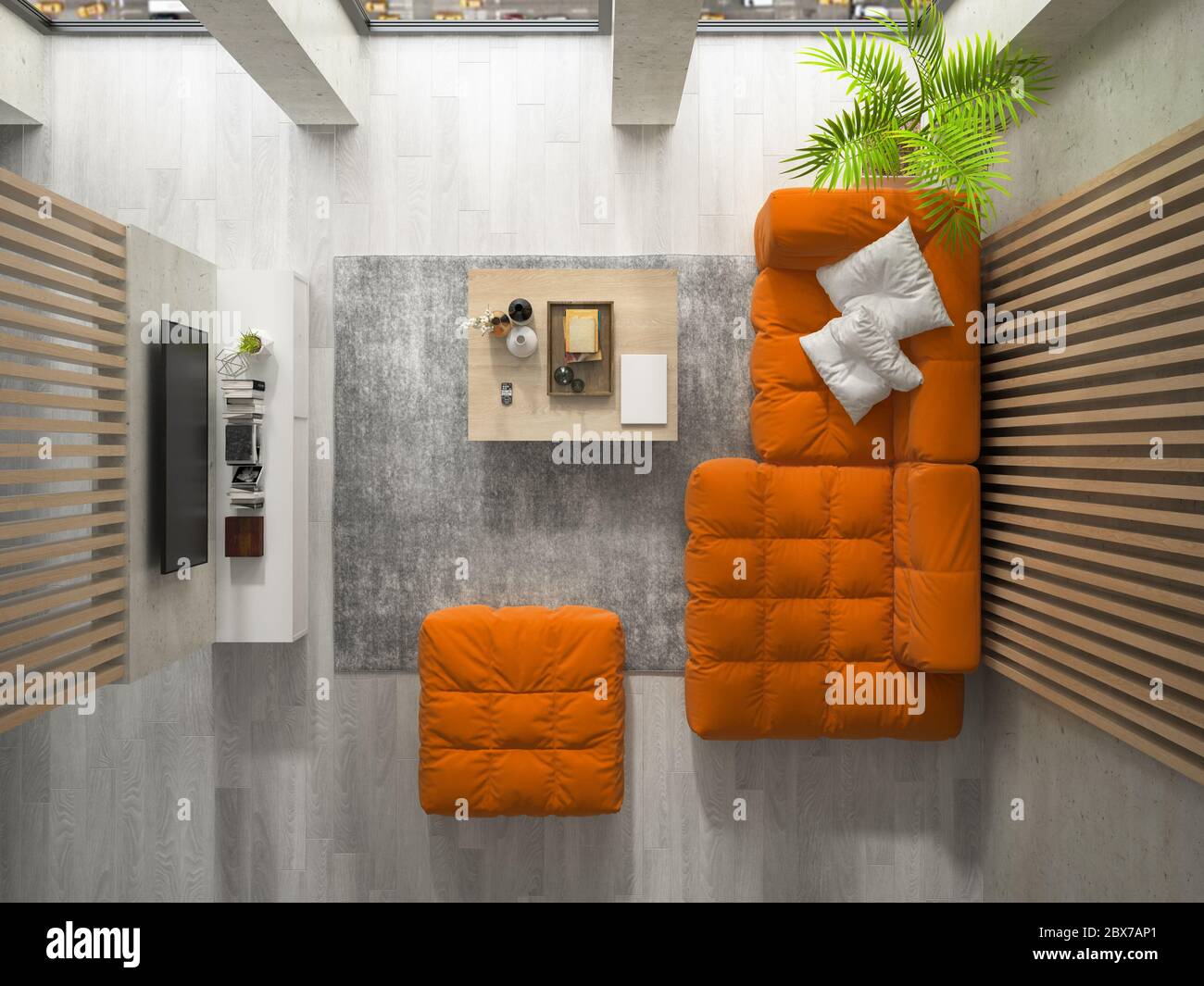 Interior modern design room top view 3D illustration Stock Photo - Alamy