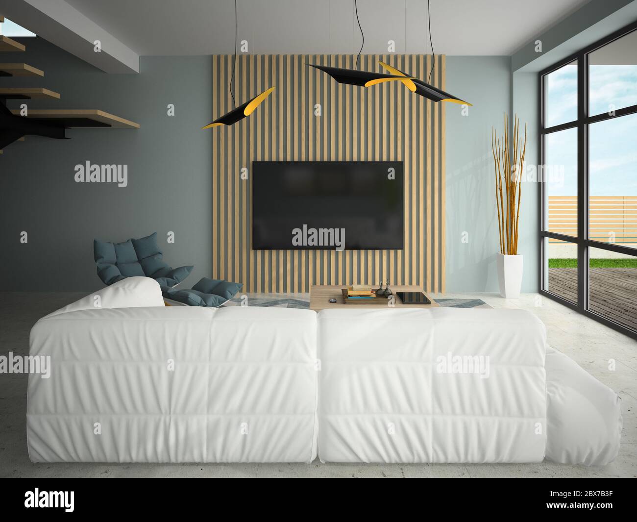 Interior modern design room 3D illustration Stock Photo - Alamy