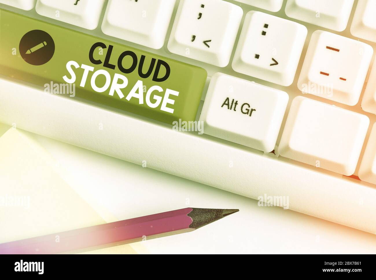 Writing note showing Cloud Storage. Business concept for computing connect devices to cloud data ...