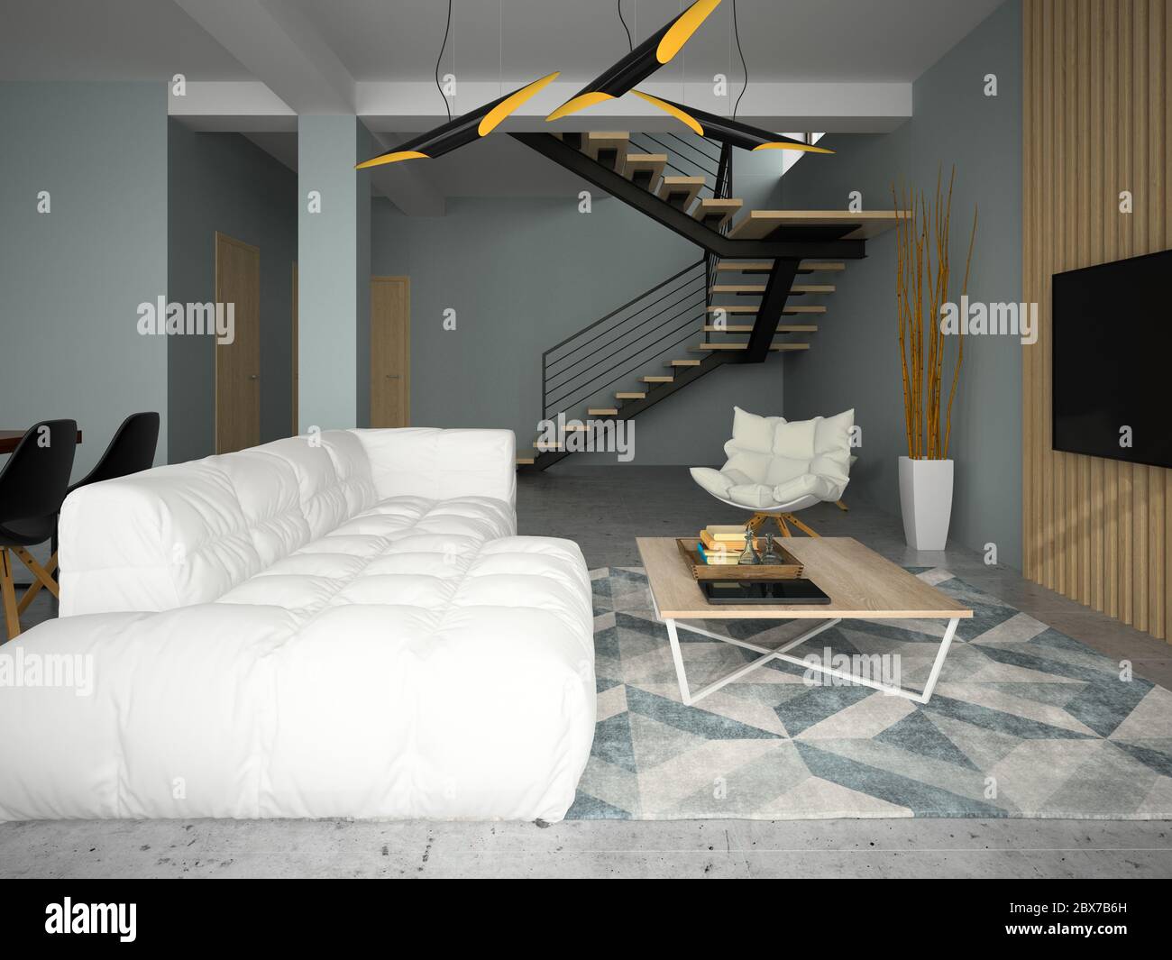 Interior modern design room 3D illustration Stock Photo - Alamy