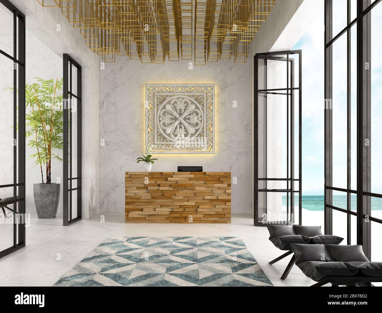 Interior of a hotel spa reception 3D illustration Stock Photo - Alamy