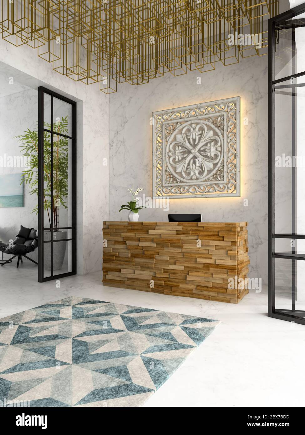 Interior of a hotel spa reception 3D illustration Stock Photo - Alamy