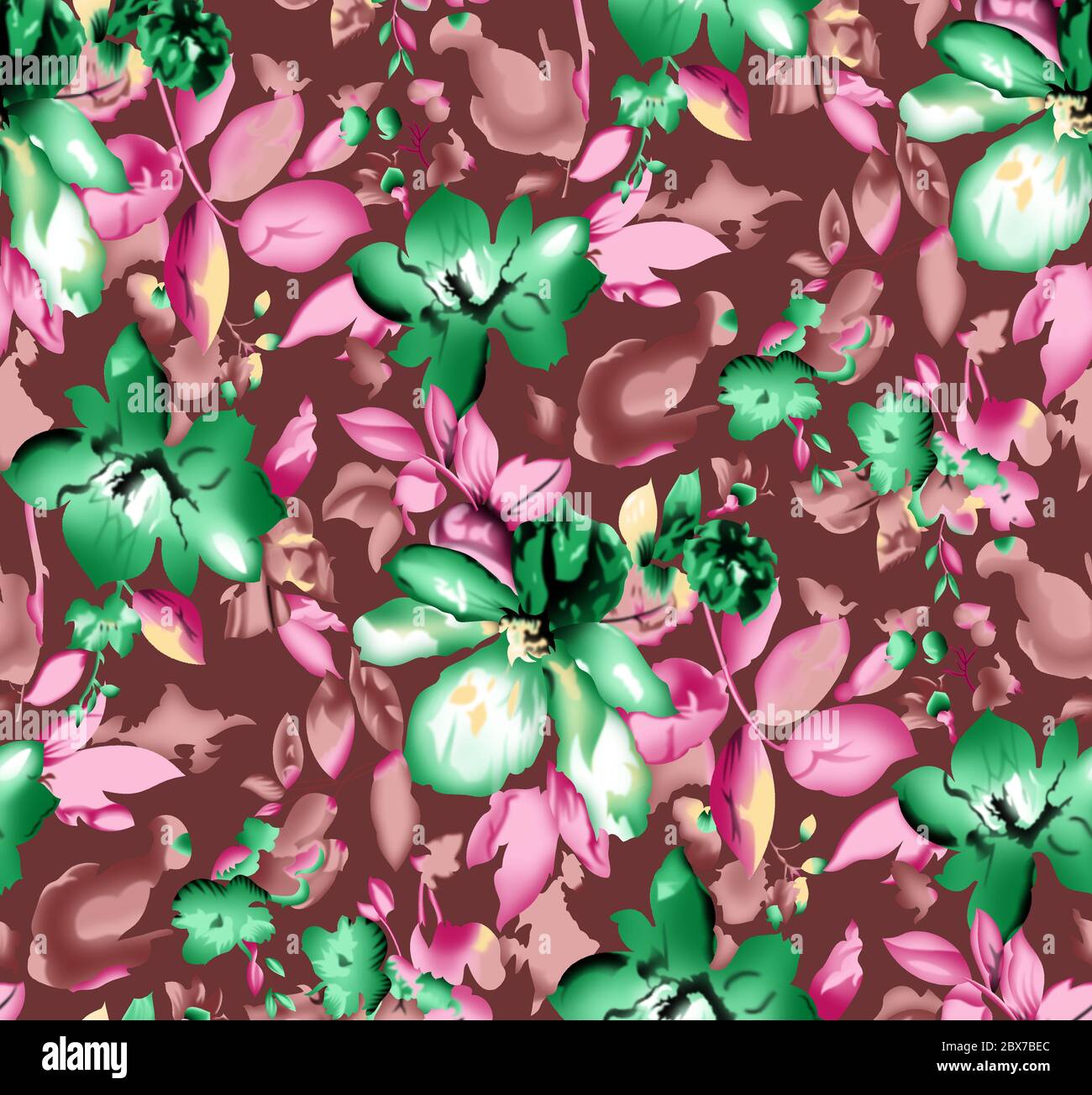 Seamless pattern with spring flowers and leaves. Hand drawn background ...