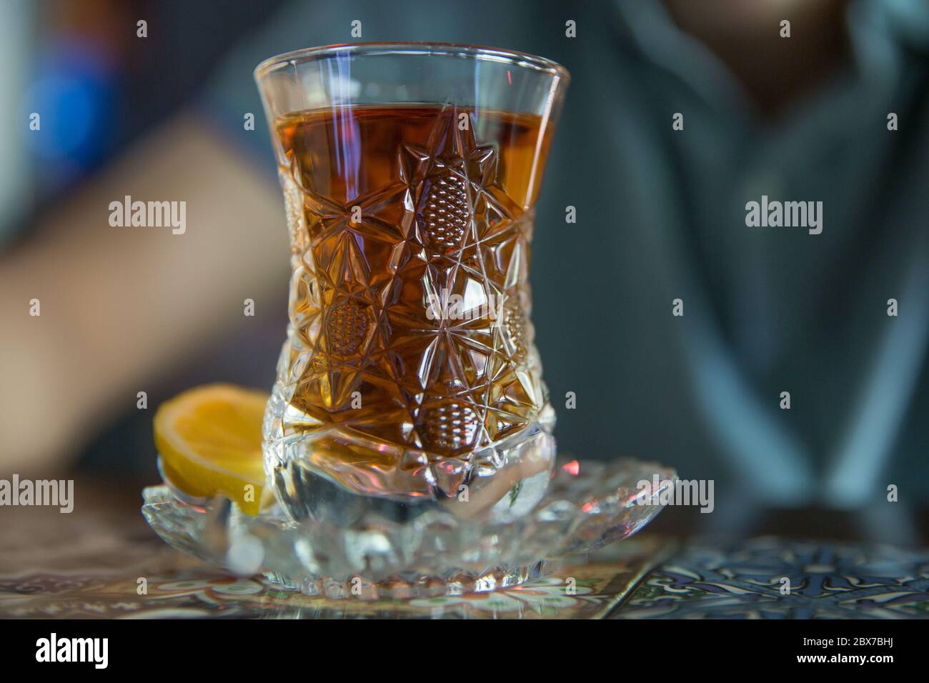Tea in Azerbaijani traditional armudu pear-shaped glass . Azerbaijan ...
