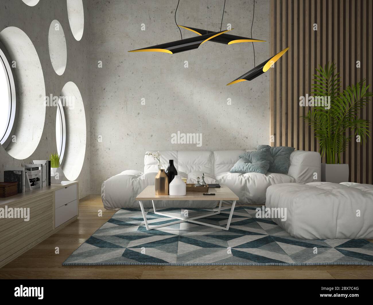 Interior modern design room 3D illustration Stock Photo - Alamy