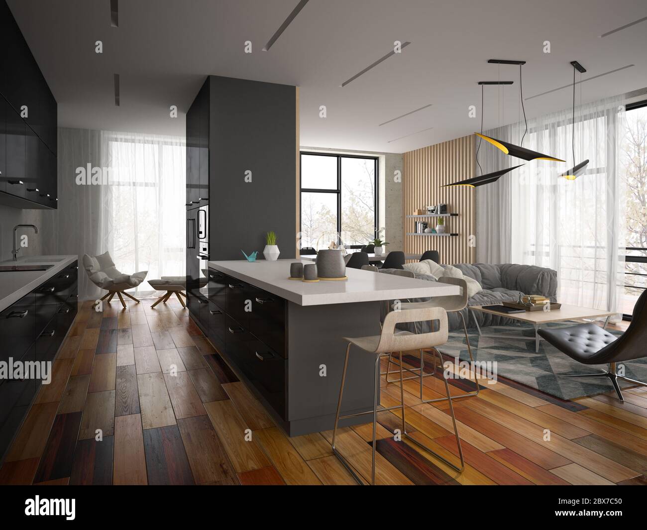 Interior modern design room 3D illustration Stock Photo - Alamy
