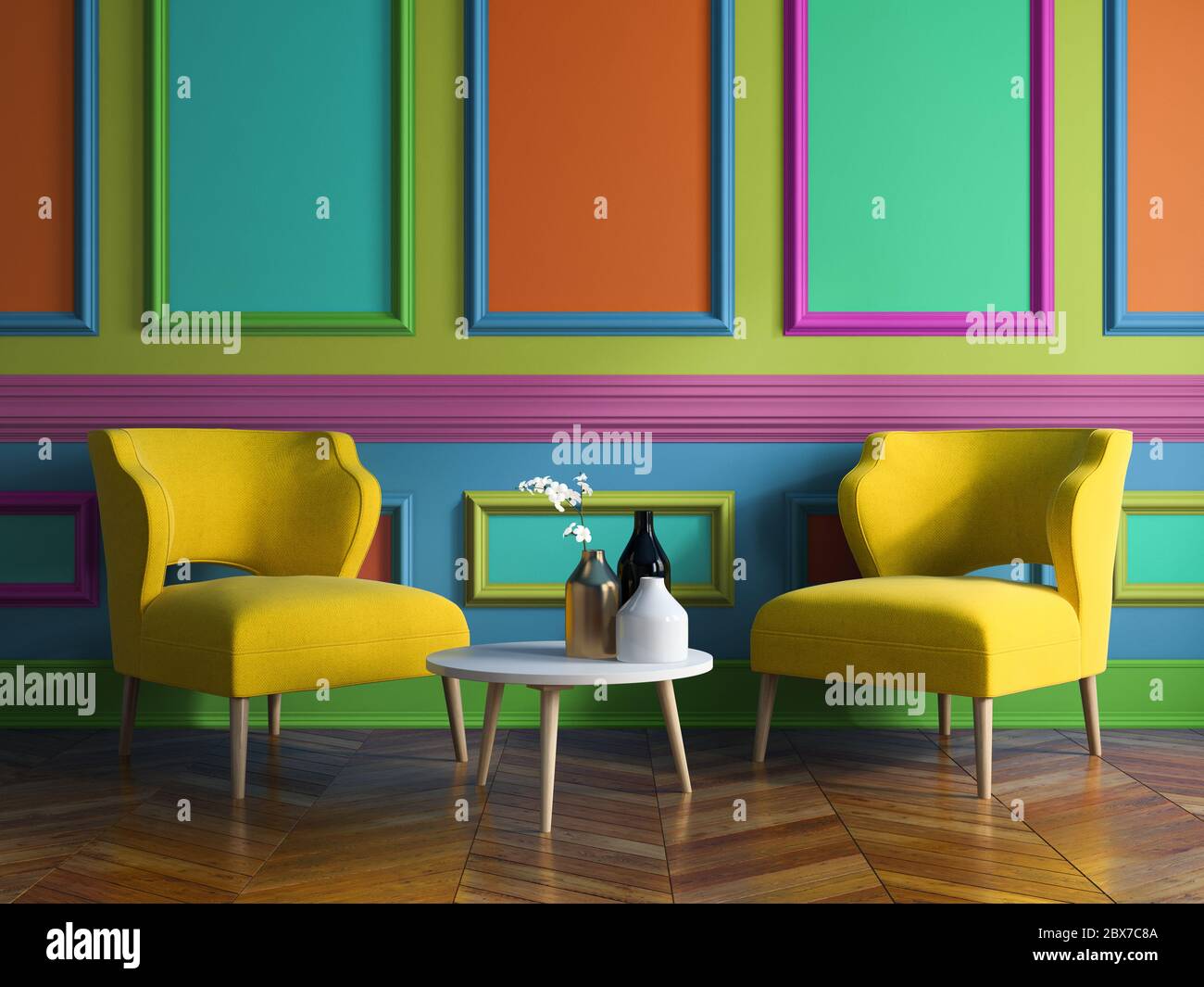 Interior modern design room 3D illustration Stock Photo - Alamy