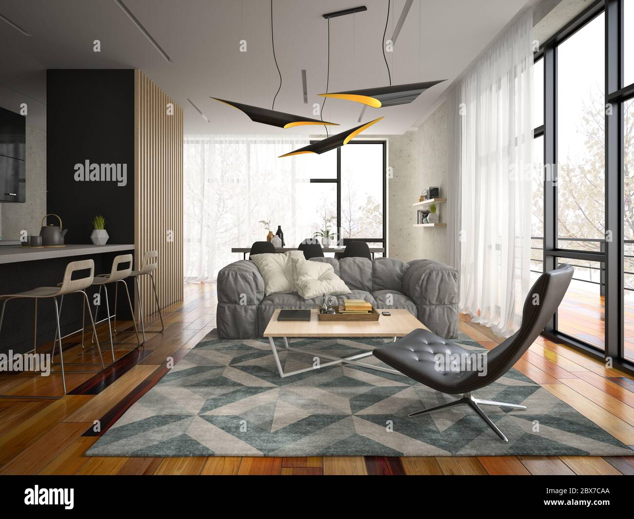 Interior modern design room 3D illustration Stock Photo - Alamy
