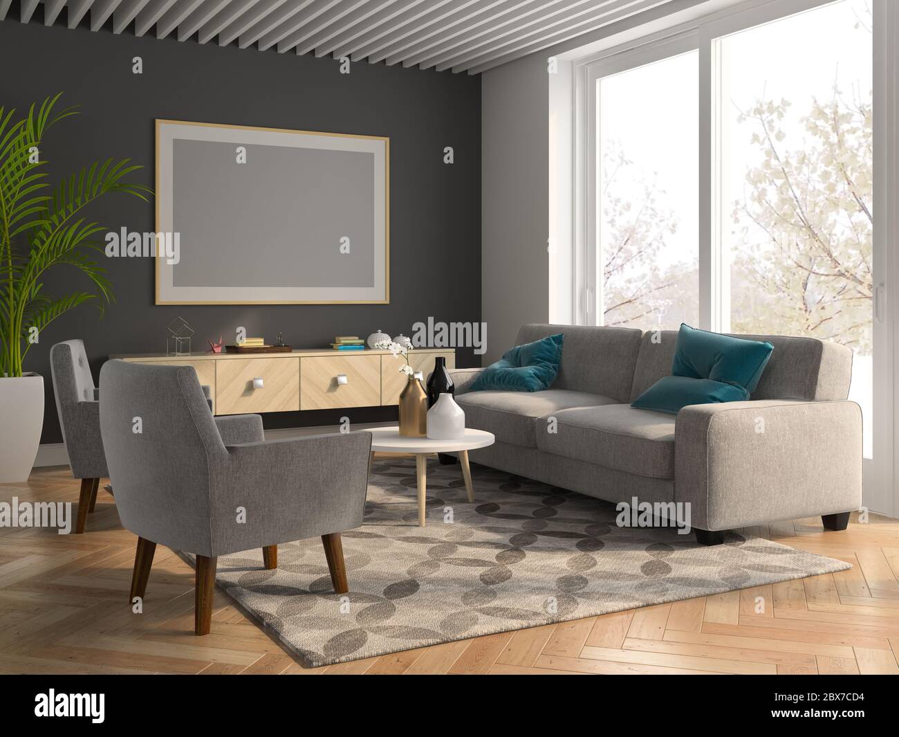 Interior modern design room 3D illustration Stock Photo - Alamy