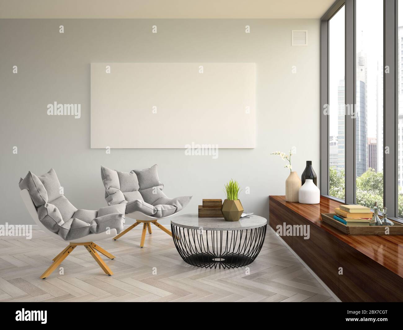 Interior modern design room 3D illustration Stock Photo - Alamy