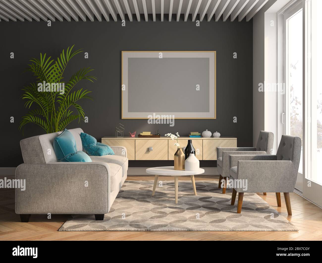 Interior modern design room 3D illustration Stock Photo - Alamy