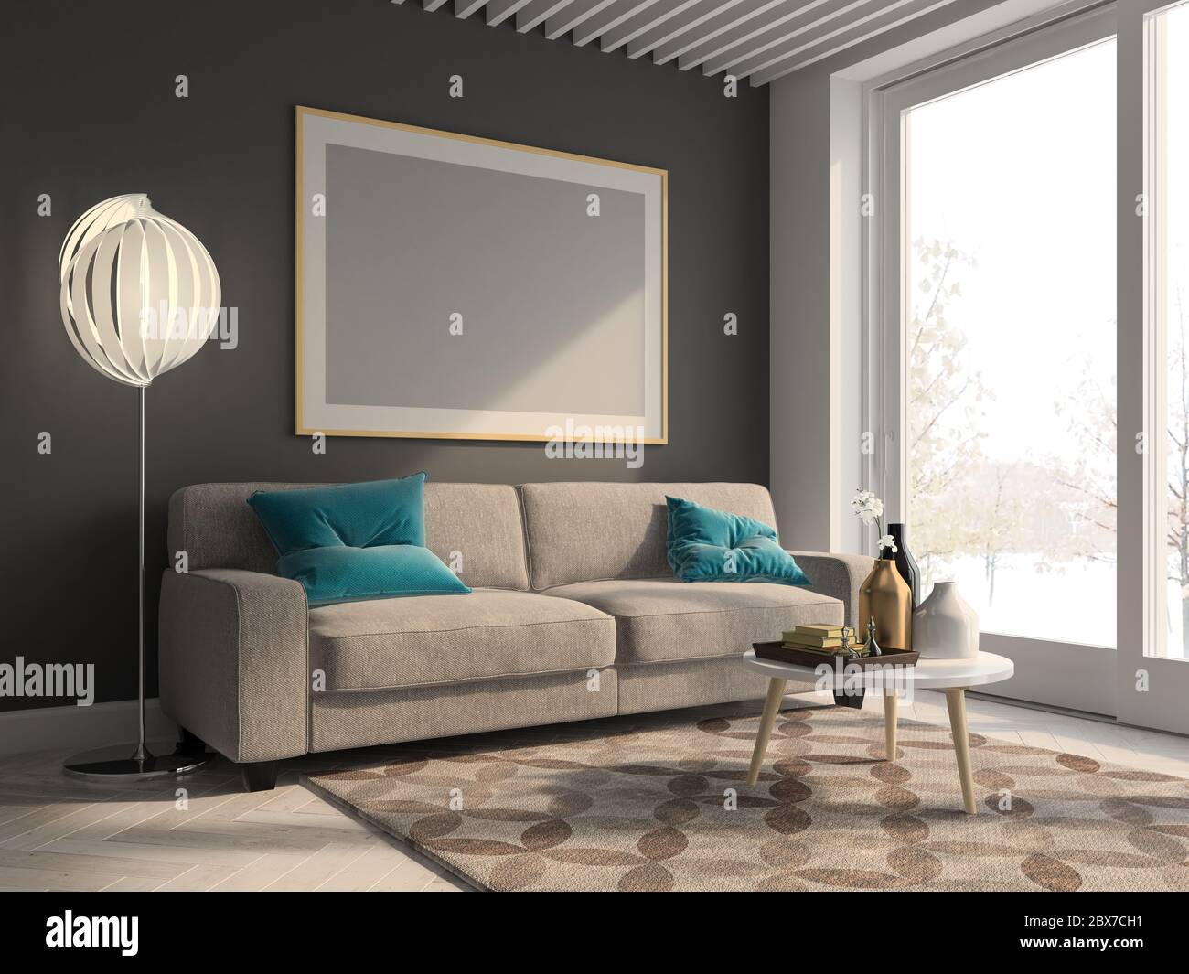 Interior modern design room 3D illustration Stock Photo - Alamy