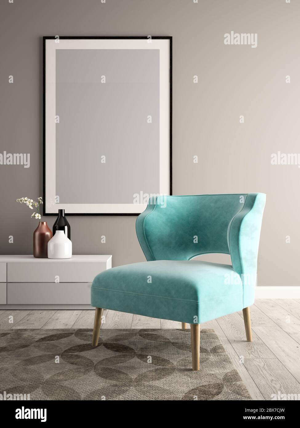 Interior modern design room 3D illustration Stock Photo - Alamy