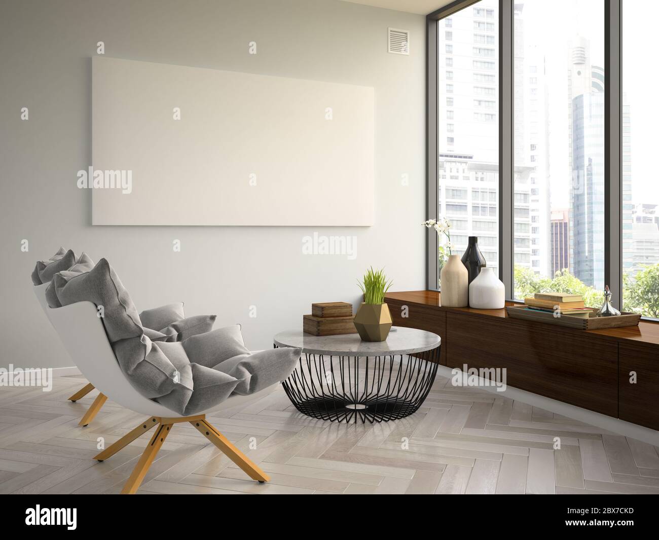 Interior modern design room 3D illustration Stock Photo - Alamy