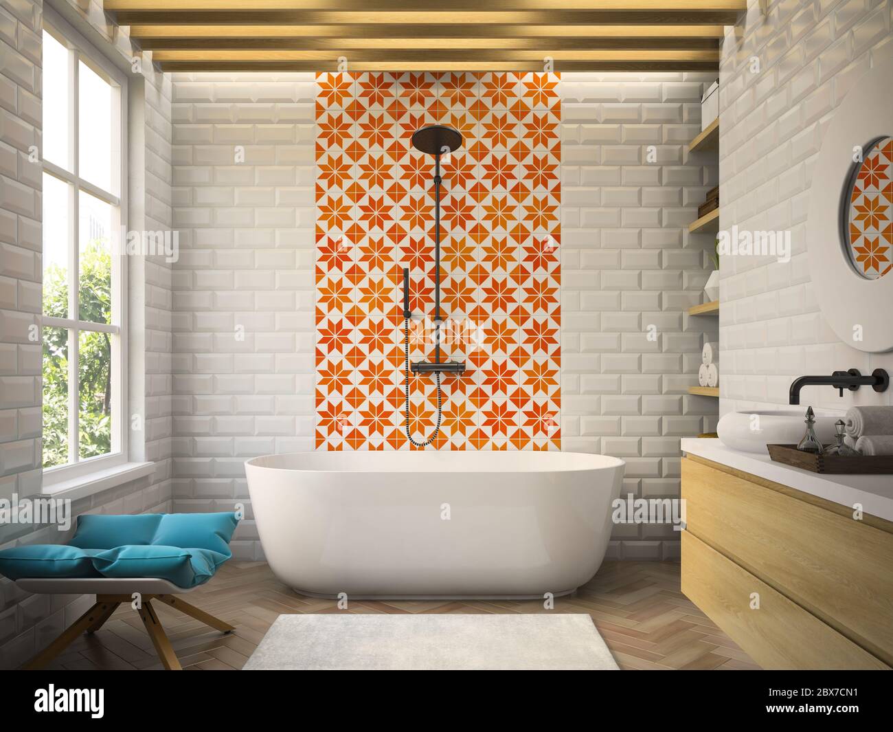 Interior modern bathroom 3D rendering Stock Photo - Alamy