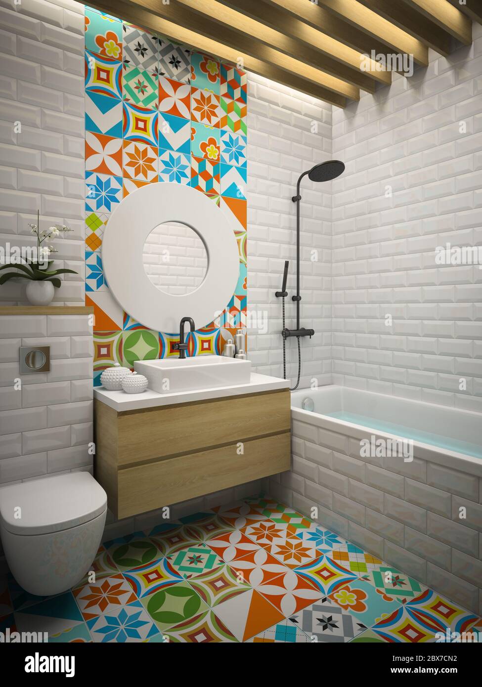 Interior modern bathroom 3D rendering Stock Photo - Alamy