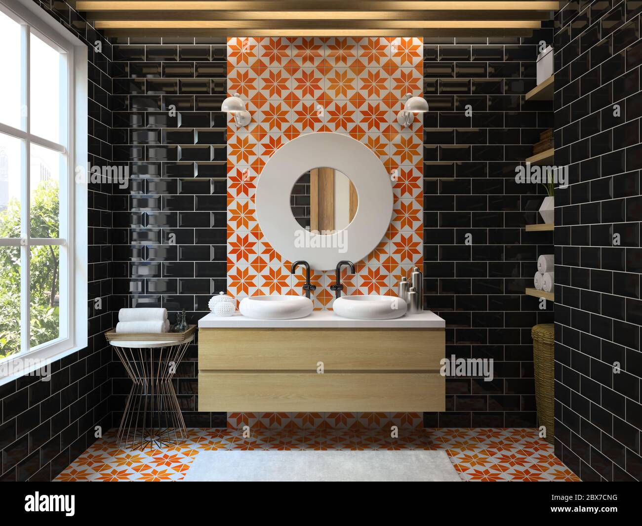 Interior modern bathroom 3D rendering Stock Photo - Alamy