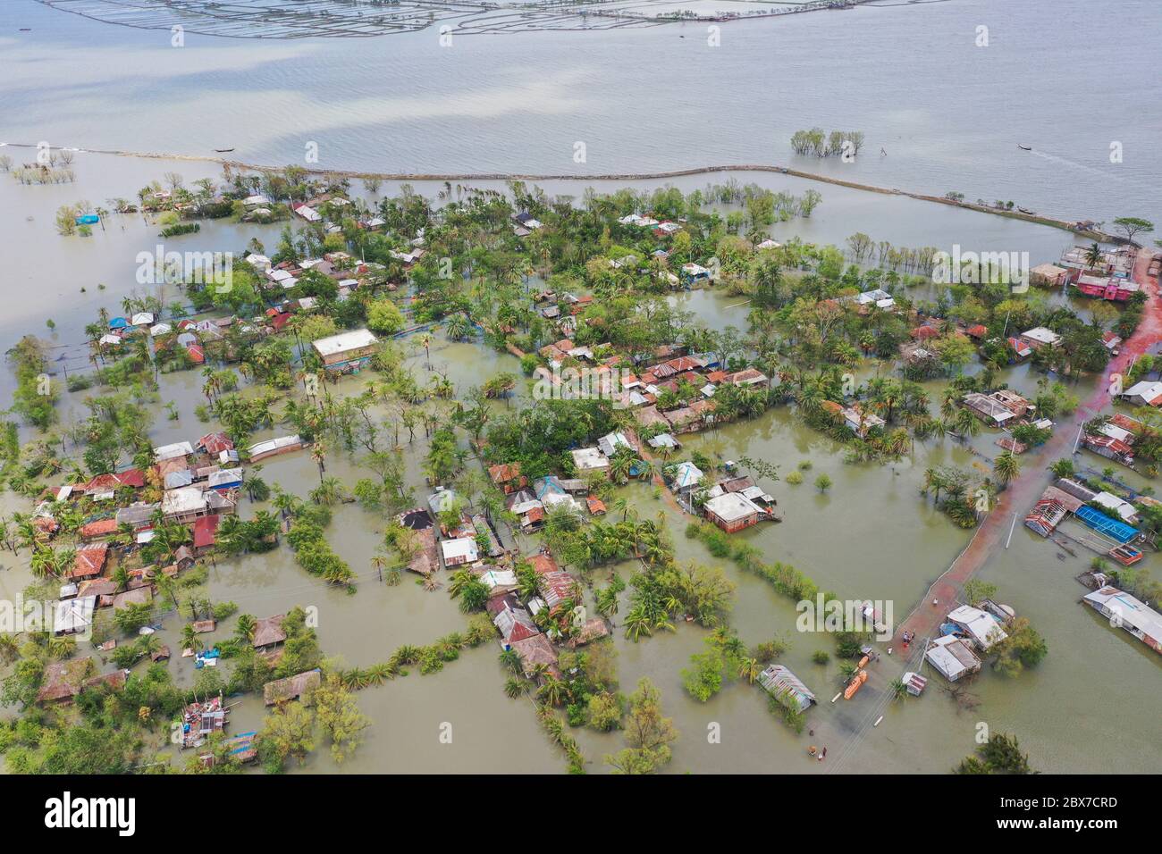 (EDITORS NOTE: image taken with a drone) A village of Assasuni Upazila ...
