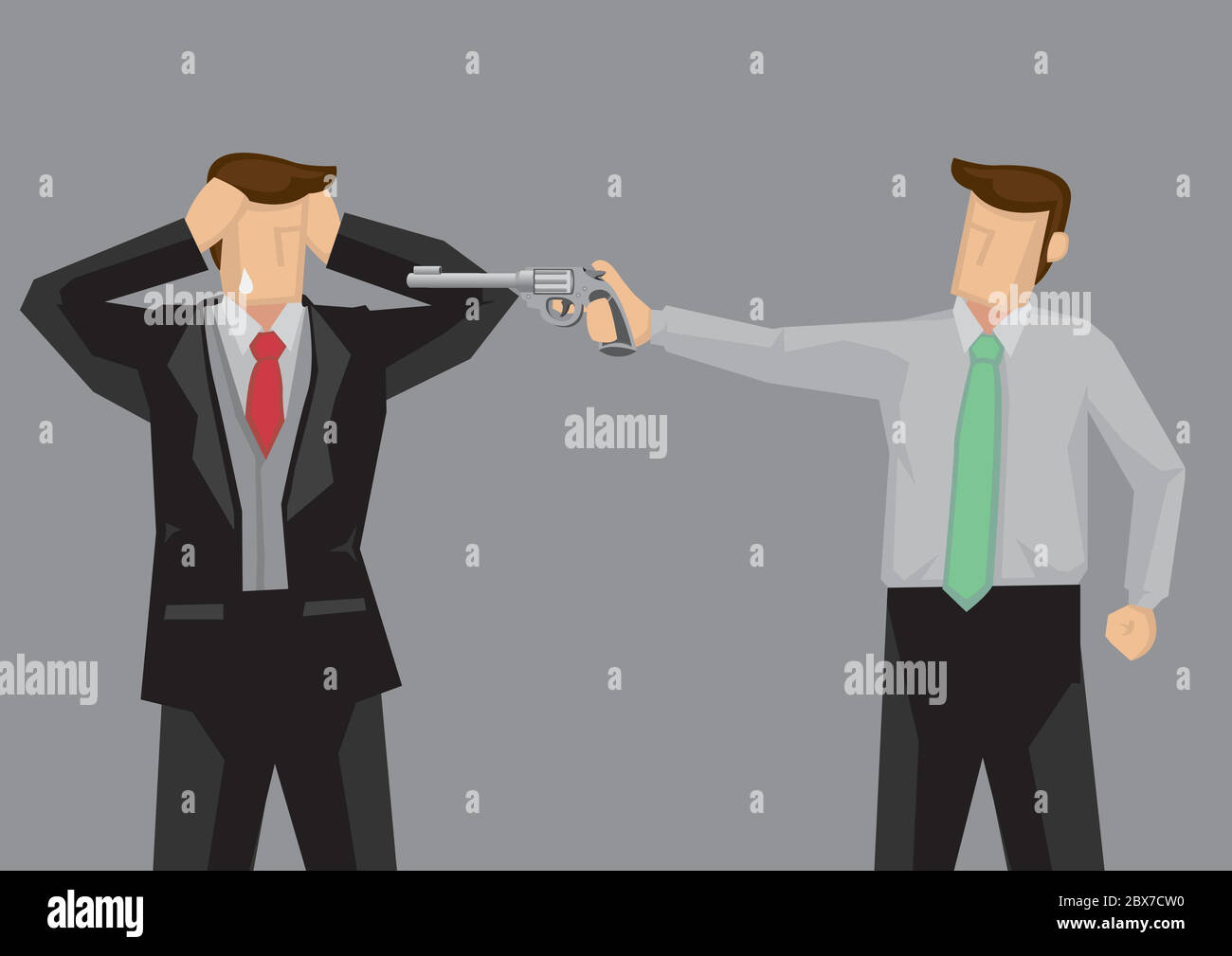 Cartoon man wearing suit in grief and fear because another man pointing ...