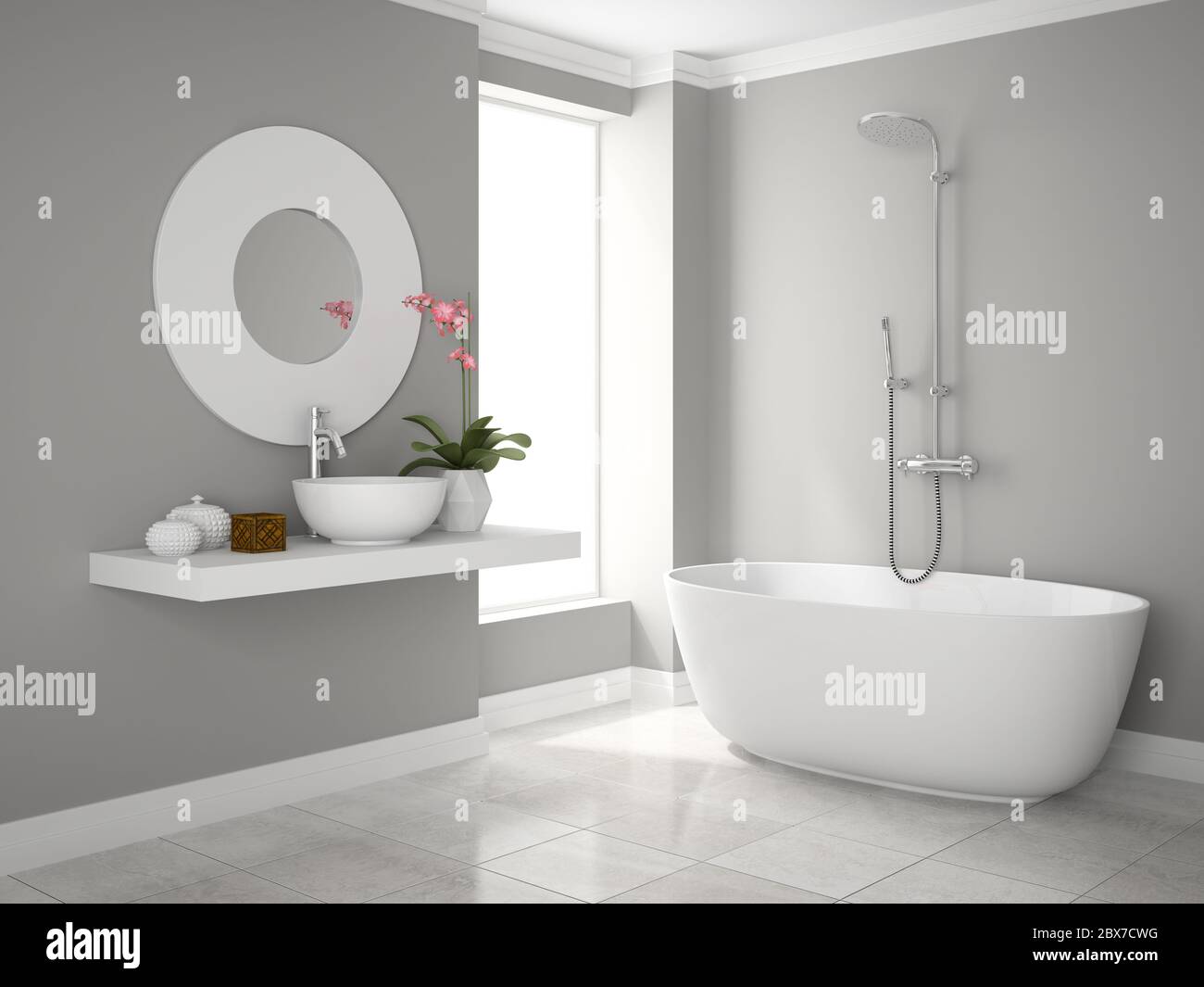 Interior of modern bathroom 3D rendering Stock Photo - Alamy