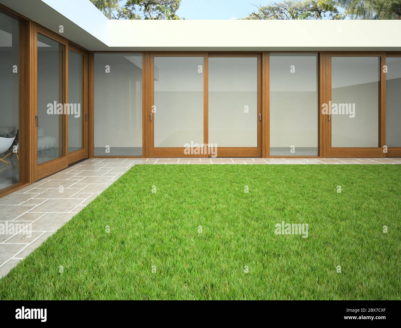 Yard with lawn 3D rendering Stock Photo - Alamy