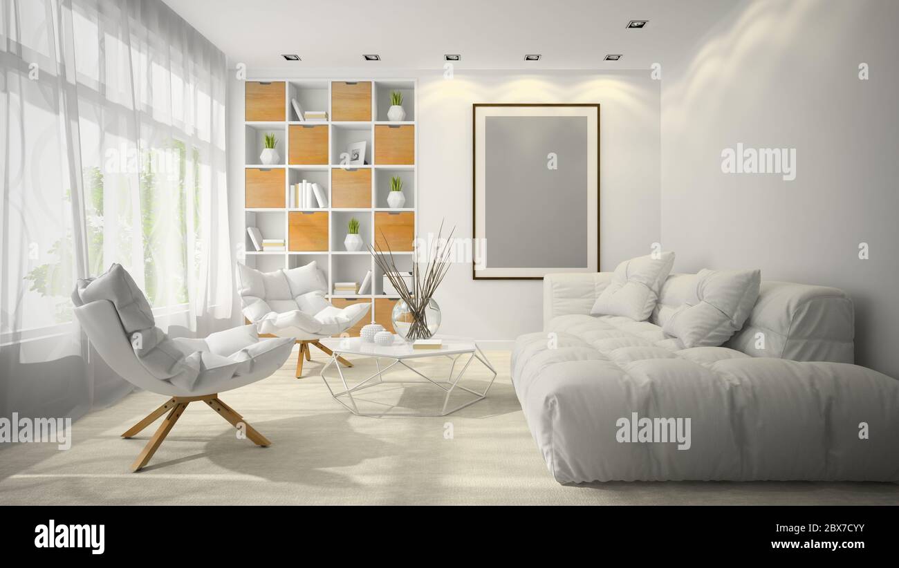 Interior of modern design room 3D illustration Stock Photo - Alamy