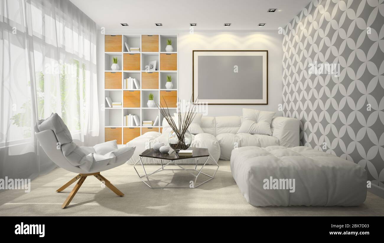 Interior of modern design room 3D illustration Stock Photo - Alamy