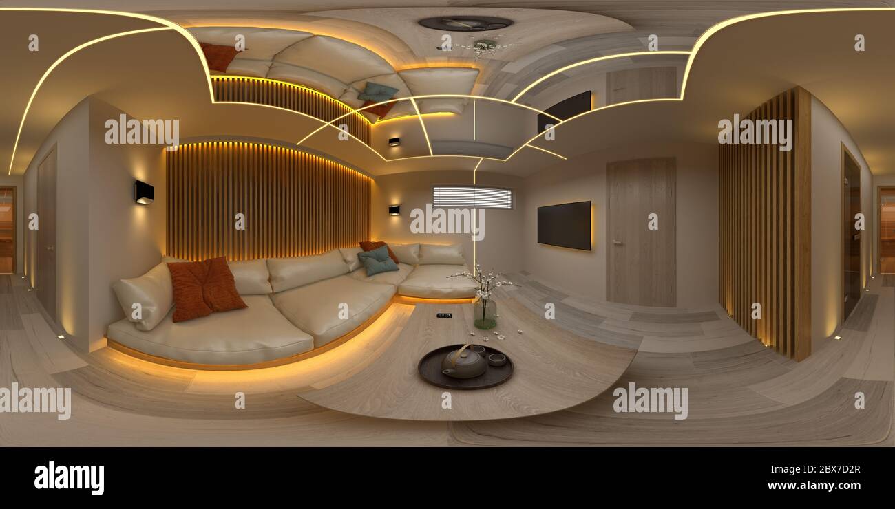 Spherical 360 seamless panorama projection Interior modern design room ...