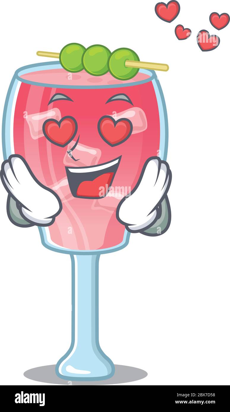 Romantic cosmopolitan cocktail cartoon character has a falling in love ...