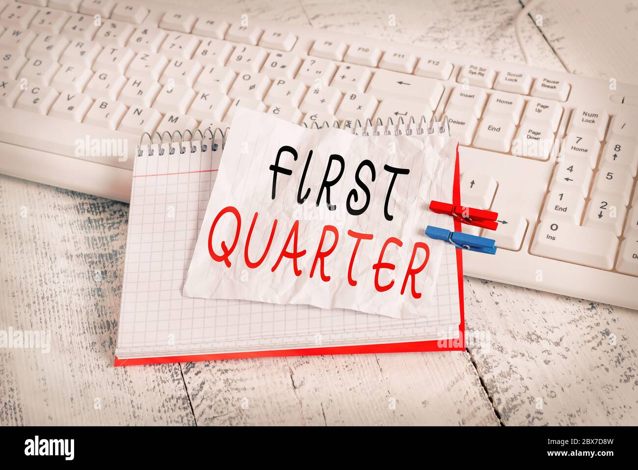 Handwriting text First Quarter. Conceptual photo one of the considered ...