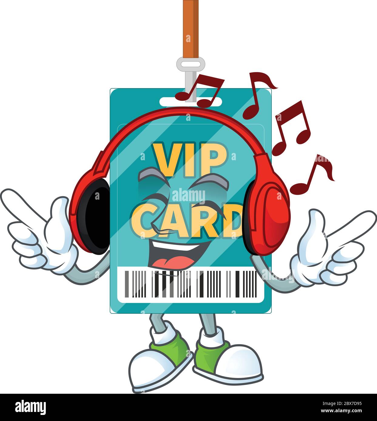 Cartoon drawing design of VIP pass card listening to the music with ...