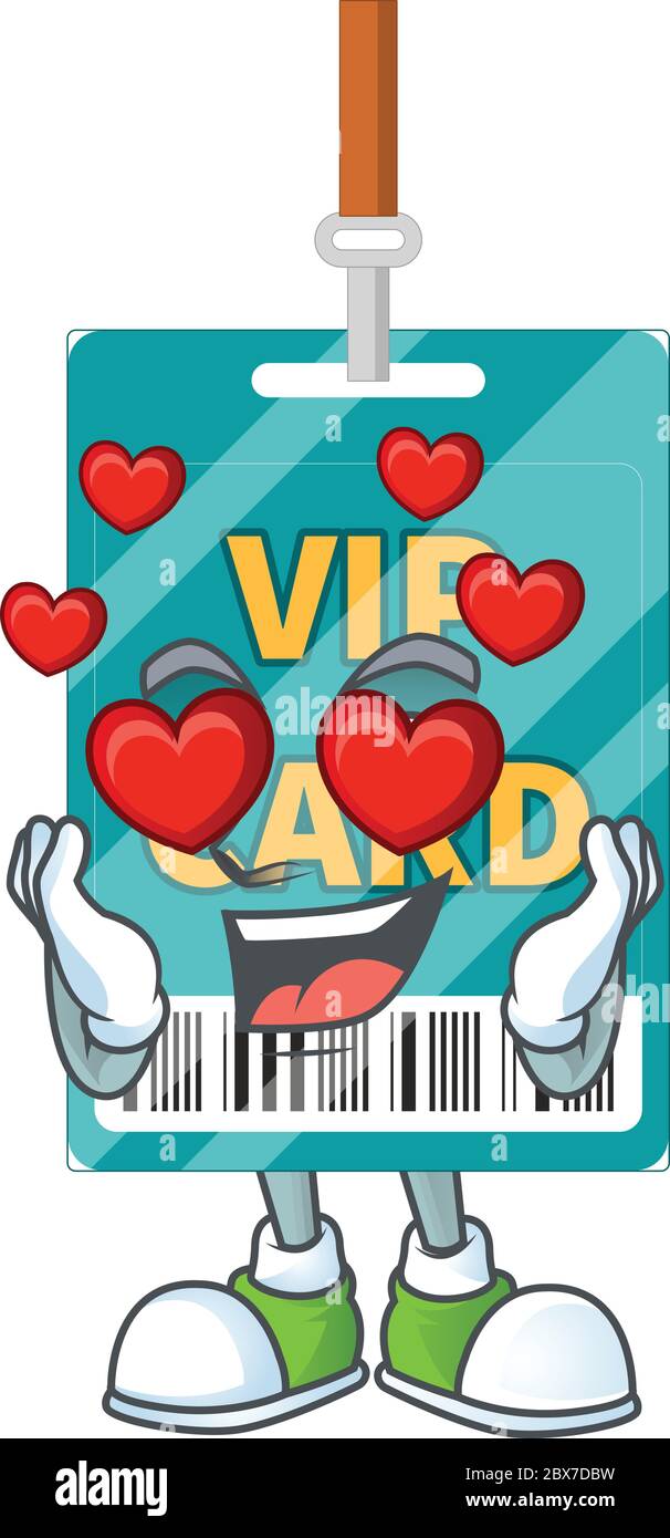 An adorable VIP pass card cartoon mascot style with a falling in love ...