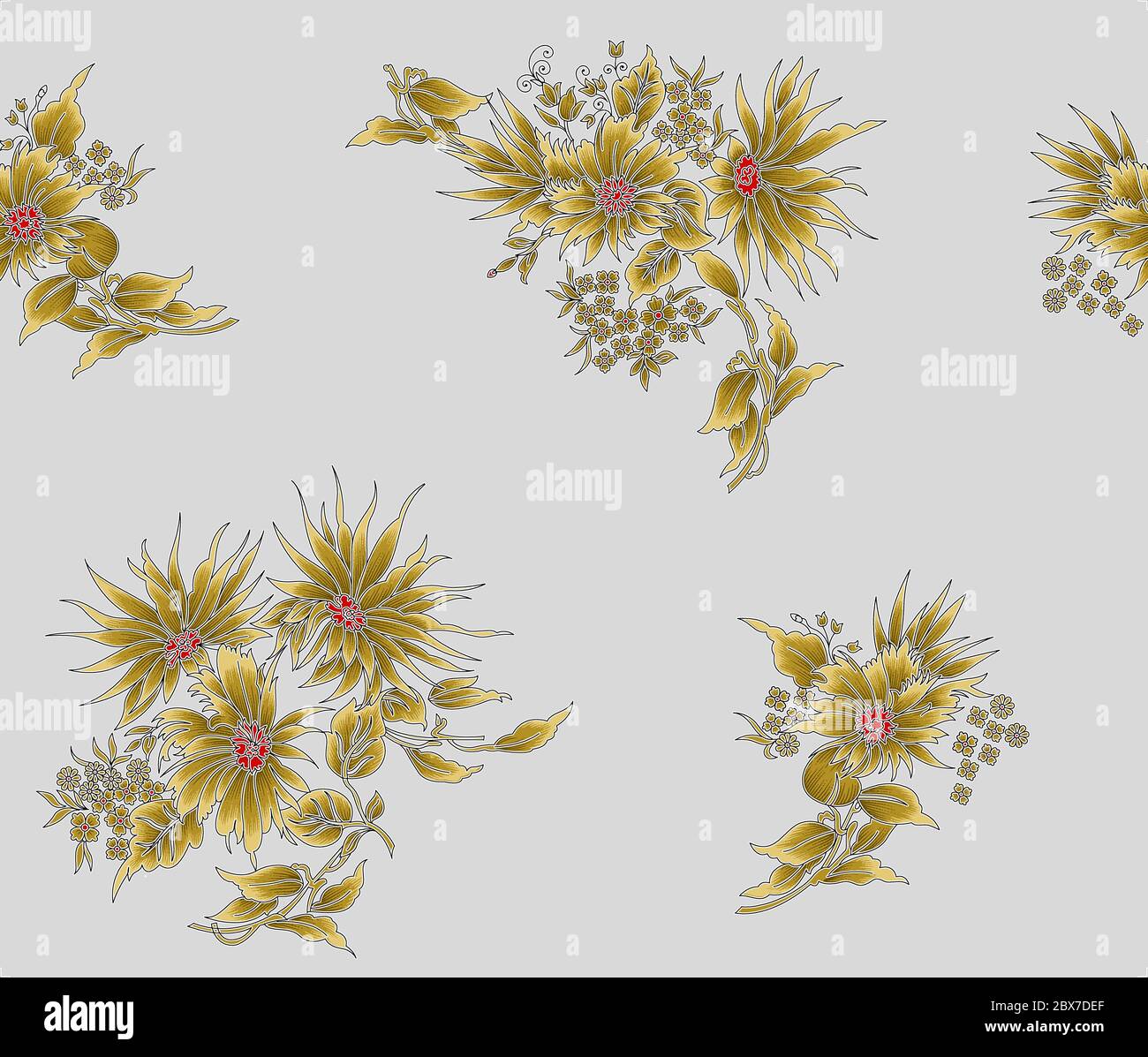 Seamless pattern with spring flowers and leaves. Hand drawn background ...