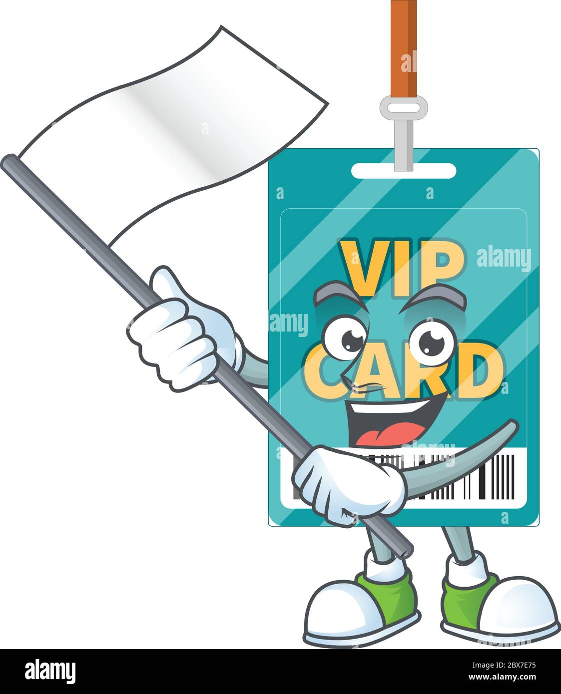 Cute caricature character of VIP pass card with a white flag Stock ...