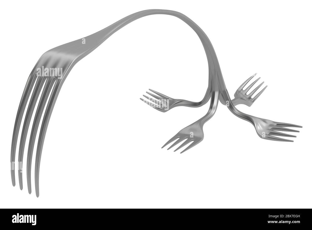 Fork metal odd abstract bend, 3d illustration, horizontal, isolated ...
